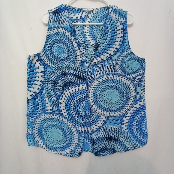 Milano | Tops | Milano Womens Top Blue White Sleeveless V Neck Sz L ...